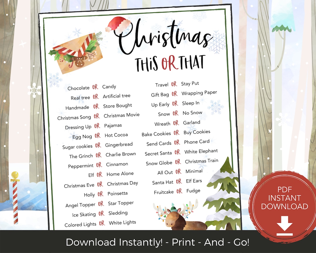 This or That Christmas Games for Families Printable Christmas - Etsy