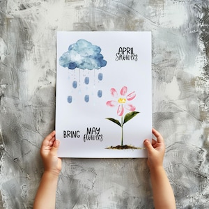 April Showers Bring May Flowers Fingerprint Activity, Preschool or ...
