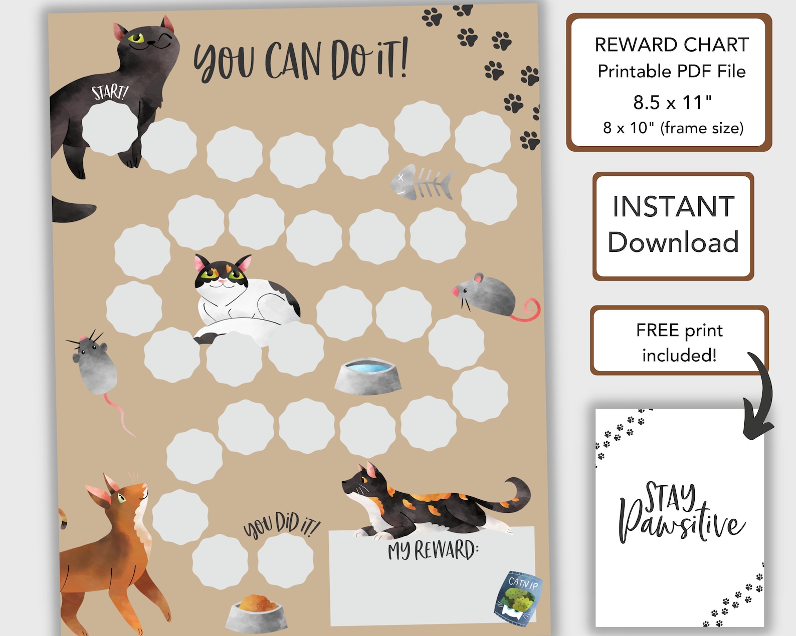 Cat Reward Chart for Kids Behavior Chart Printable Chore - Etsy