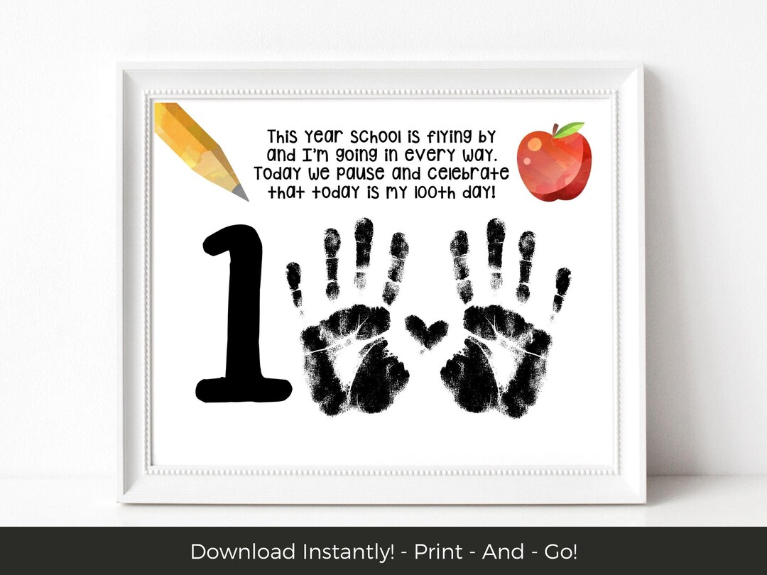 100 Days Poem Handprint Art Printable, 100 Days of School Activity ...