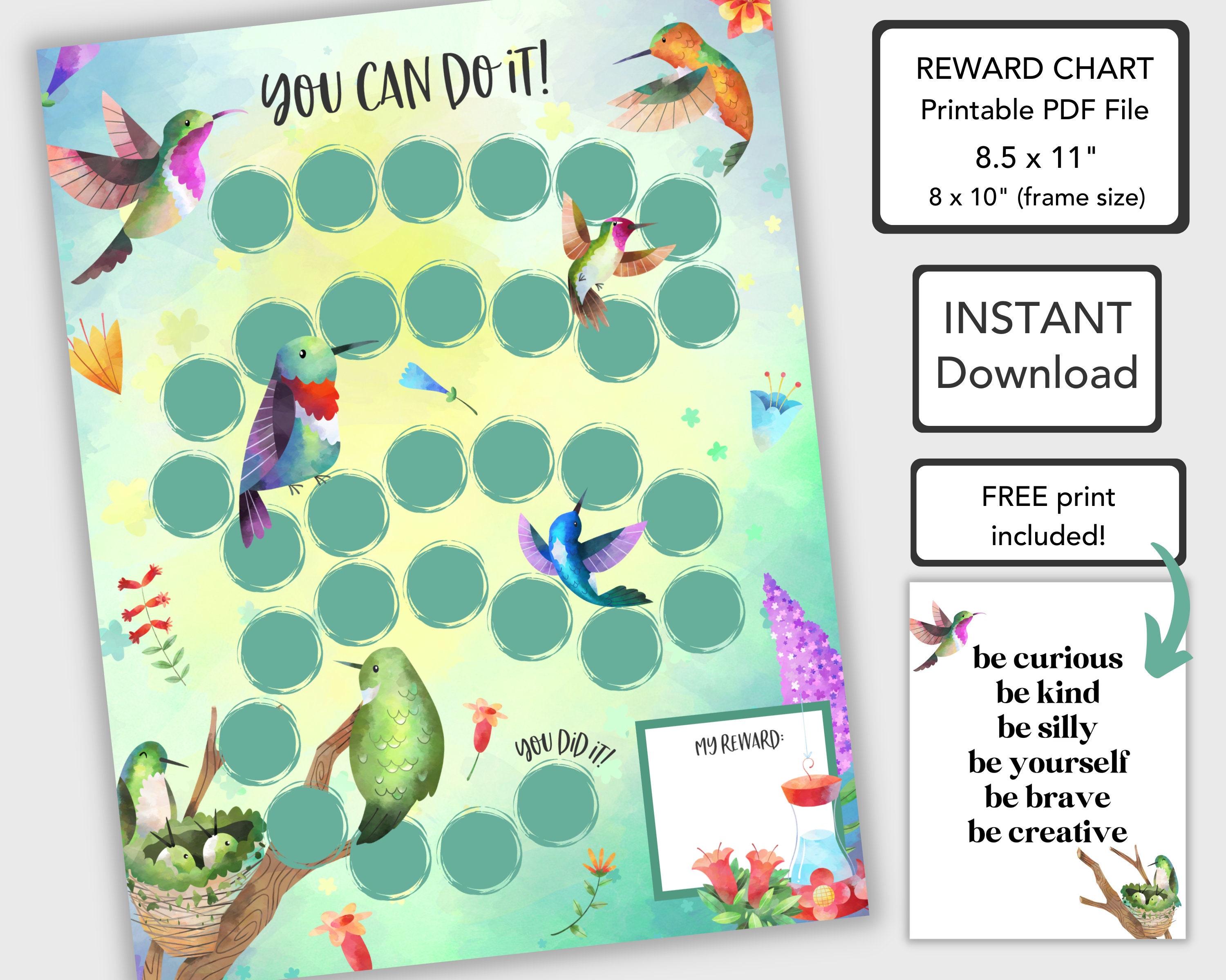 Humming Bird Kids Reward Chart Printable Potty Training - Etsy
