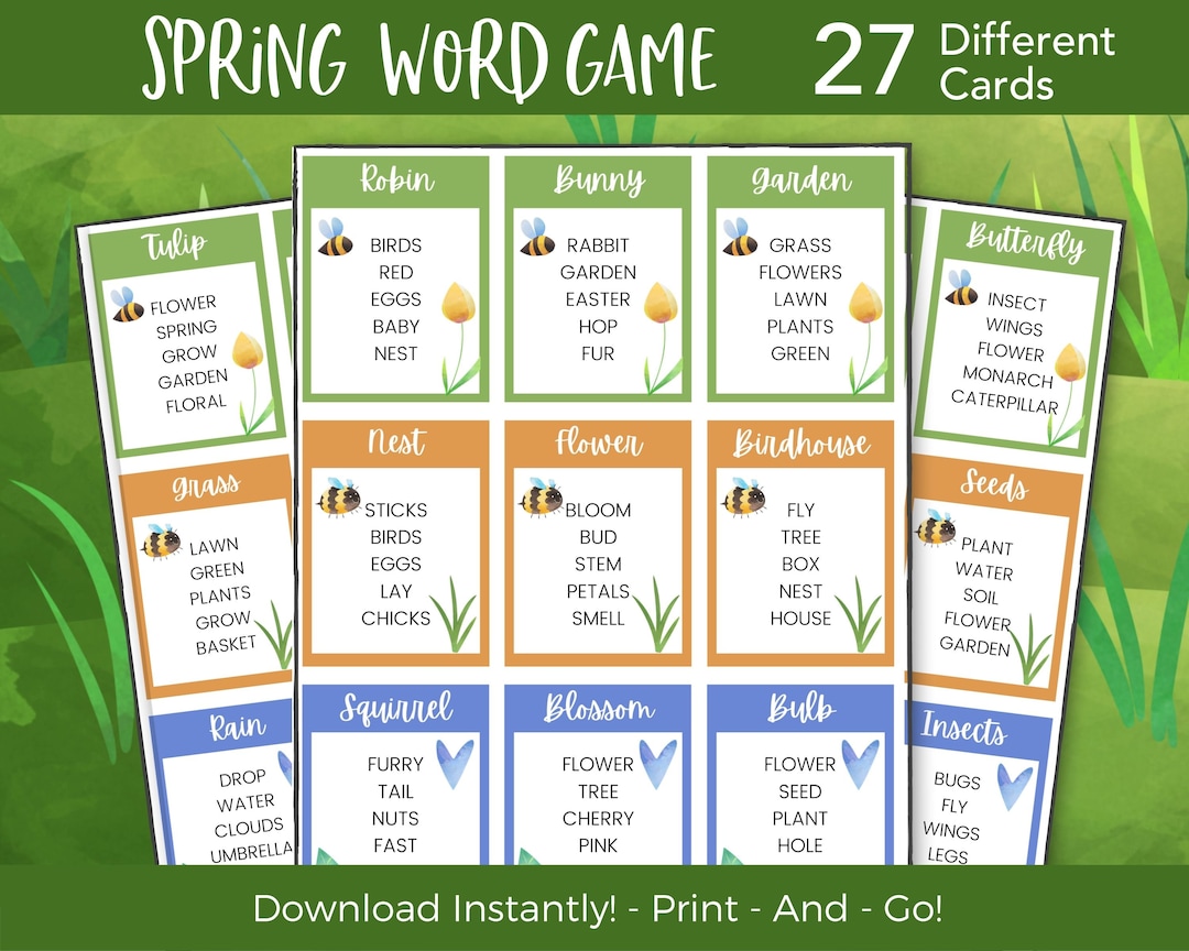 Word Game Taboo Spring Game, Spring Printable Game for Kids Family ...
