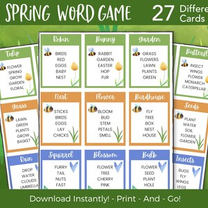 Word Game Taboo Spring Game, Spring Printable Game for Kids Family ...