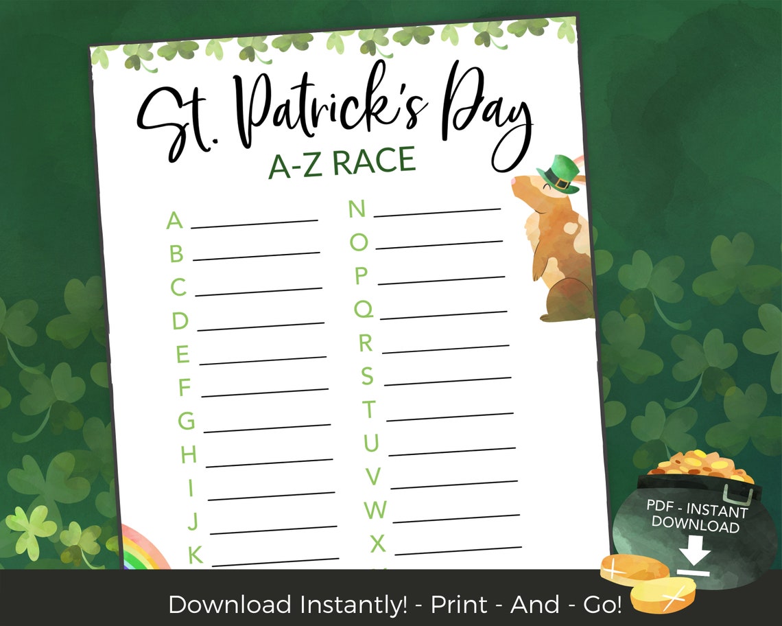 St Patricks Day Game A to Z Race St Paddys Day Printable Game | Etsy