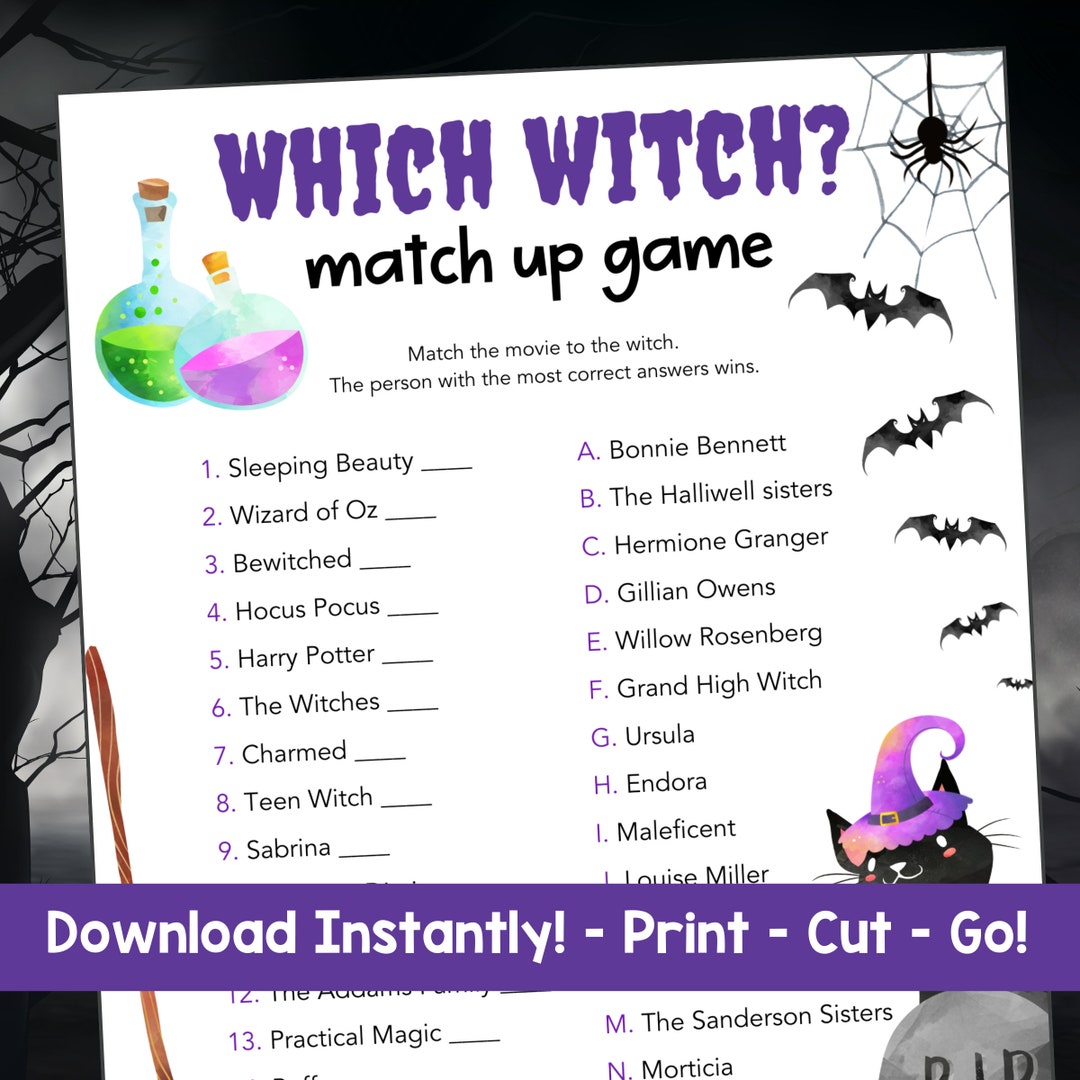 Which Witch Matching Game, Halloween Trivia Game Printable, Halloween ...
