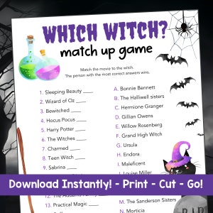 Which Witch Matching Game, Halloween Trivia Game Printable, Halloween ...