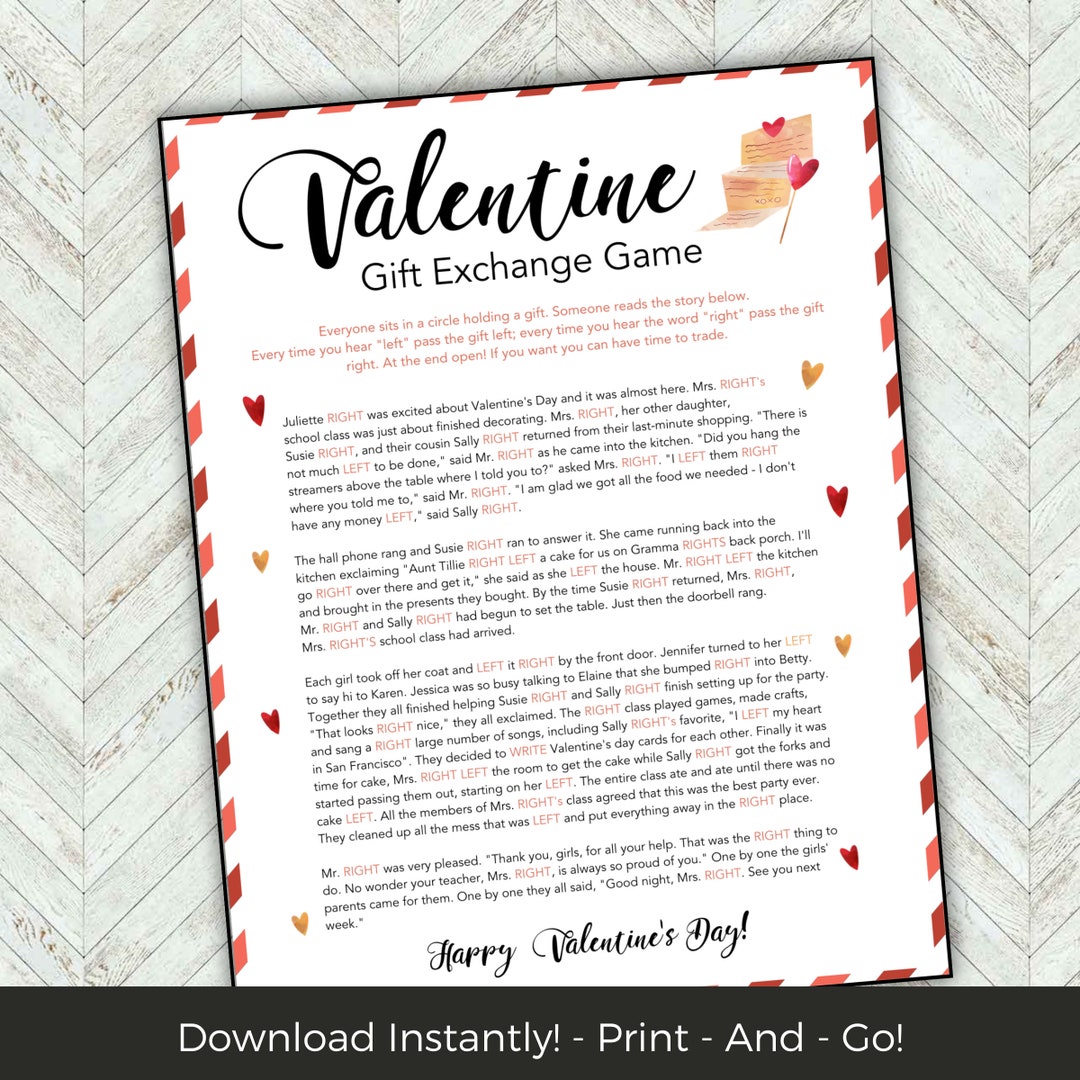 Valentine Printable Gift Exchange, Valentine Party Games, Printable ...