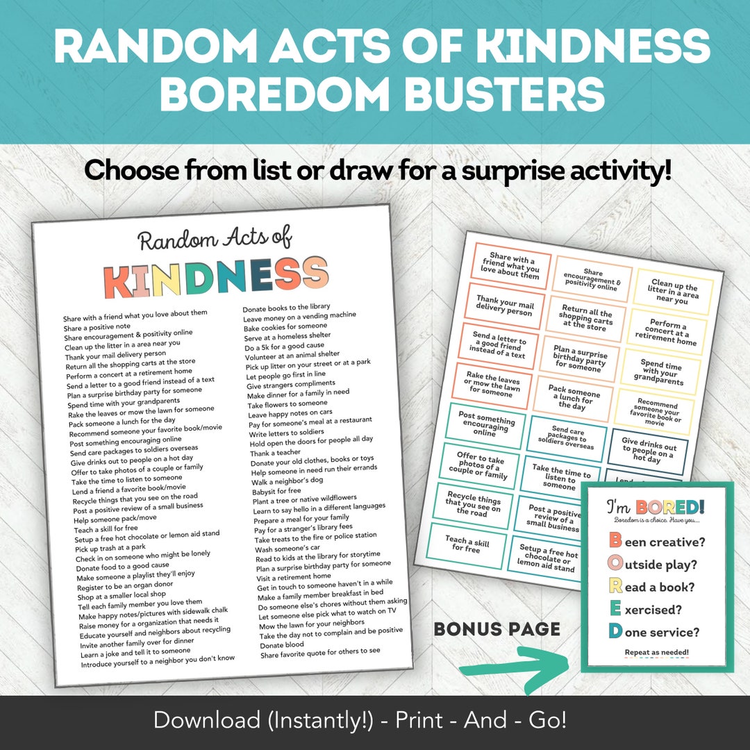 Random Acts of Kindness Activities, Boredom Busters for Kids and ...