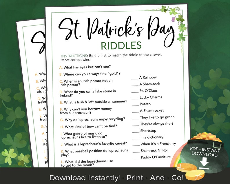 St Patricks Day Riddles St Patricks Day Game for Kids Class - Etsy