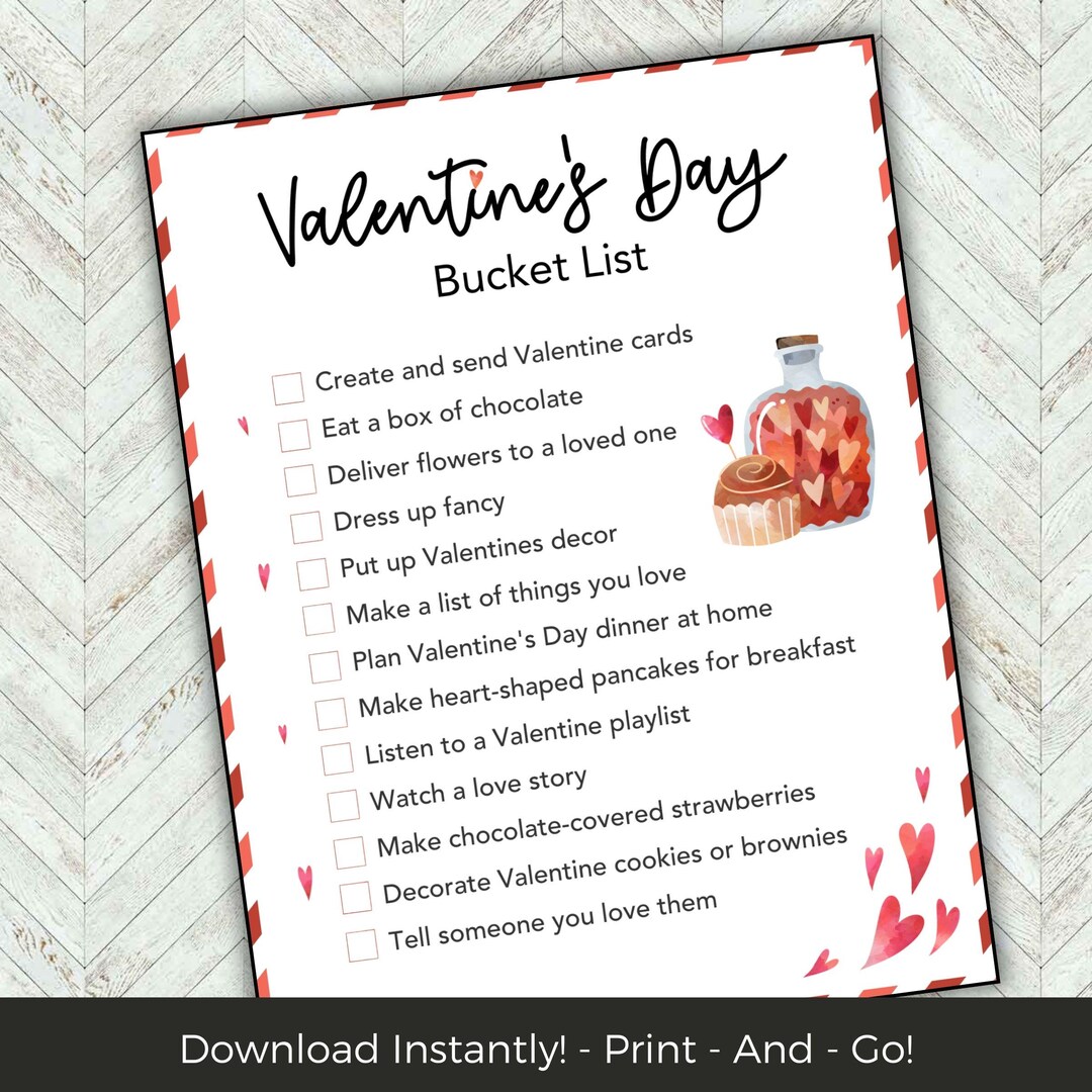 Valentine Bucket List, Printable Valentine Game or Activity, Valentine ...