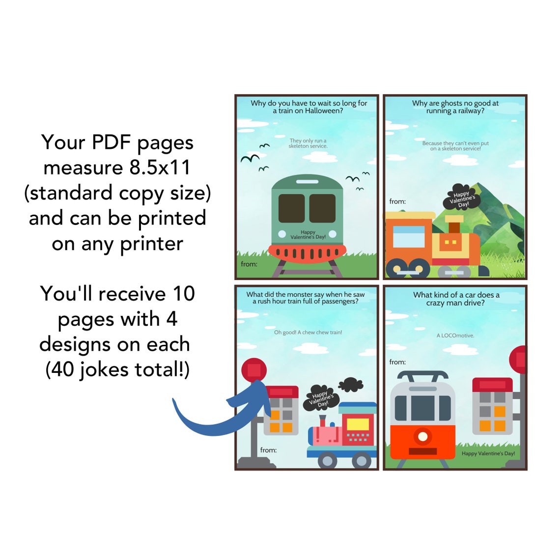 Train Printable Valentine Cards for Kids, Kids Valentines Cards Instant ...