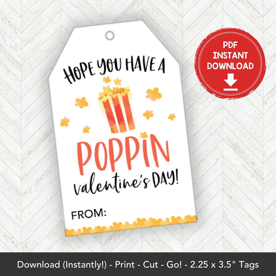 Popcorn Valentine Printable for Class Valentines Tags, Popcorn ...