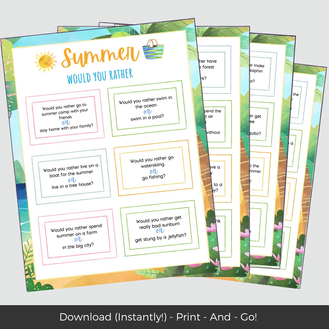 Summer Would You Rather Game for Kids, Printable Kids Activity ...