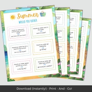 Summer Would You Rather Game for Kids, Printable Kids Activity ...