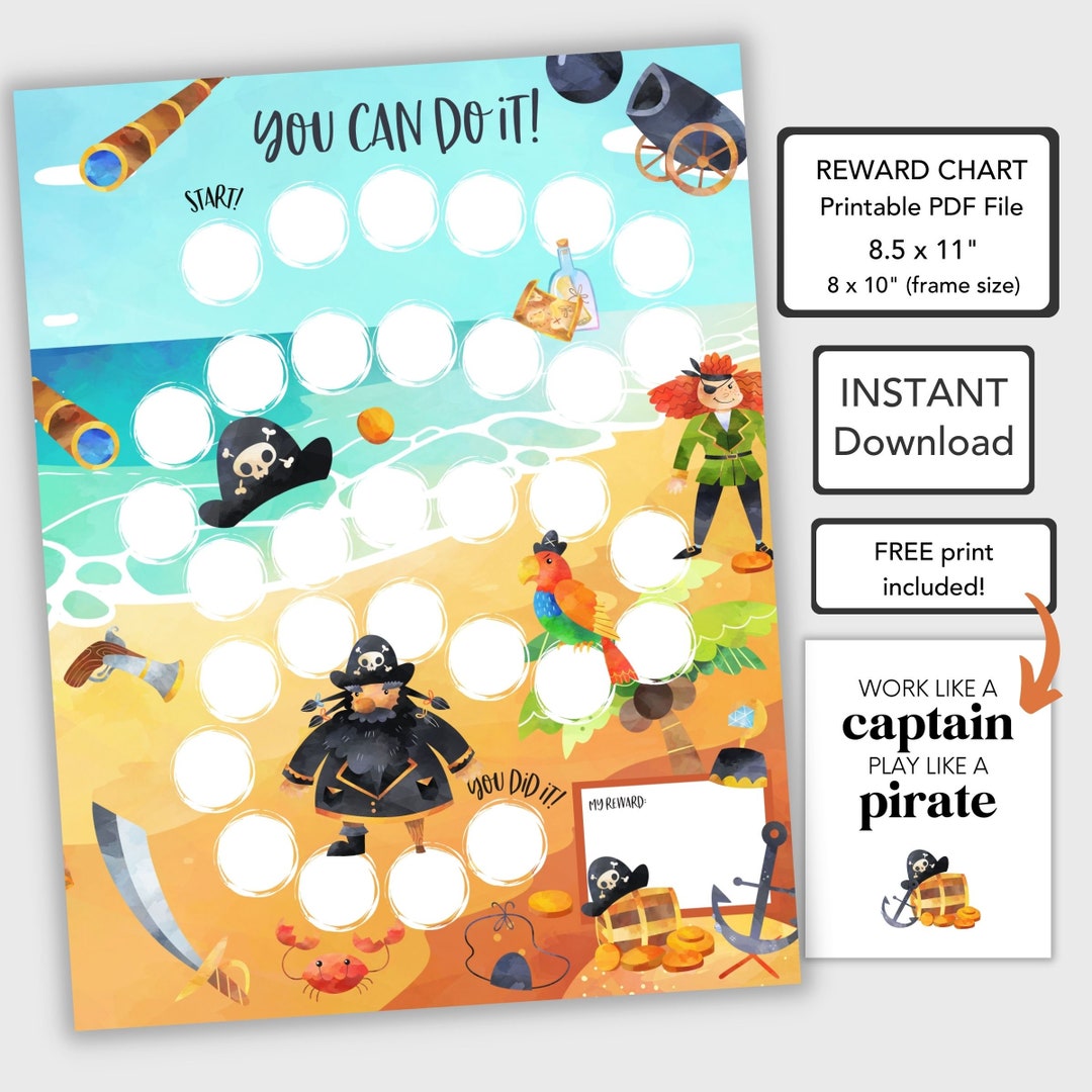 Pirate Kids Reward Chart Printable, Potty Training Chart, Kids Habit ...