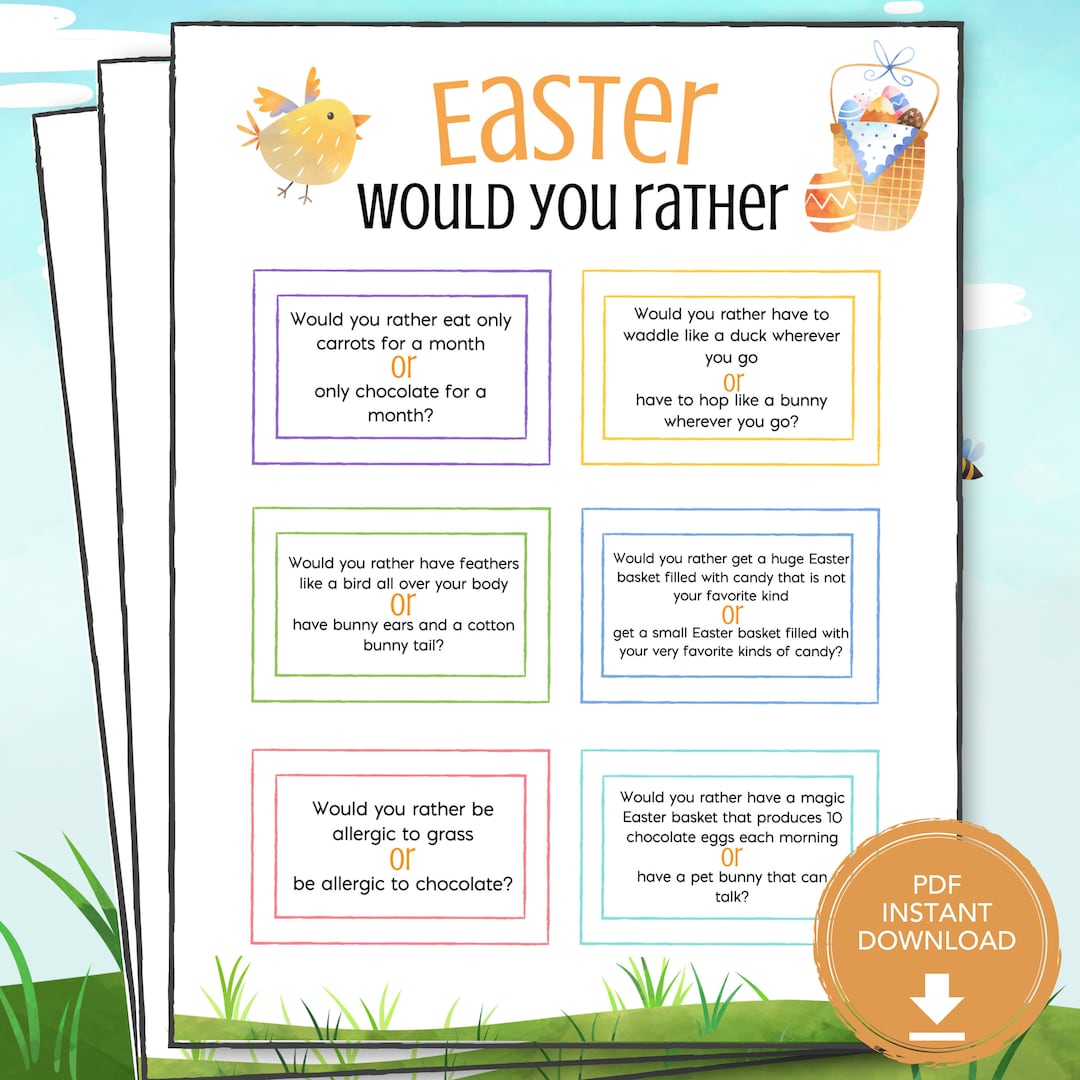 Would You Rather Easter Game, Fun Easter Printable Game for Kids Family ...