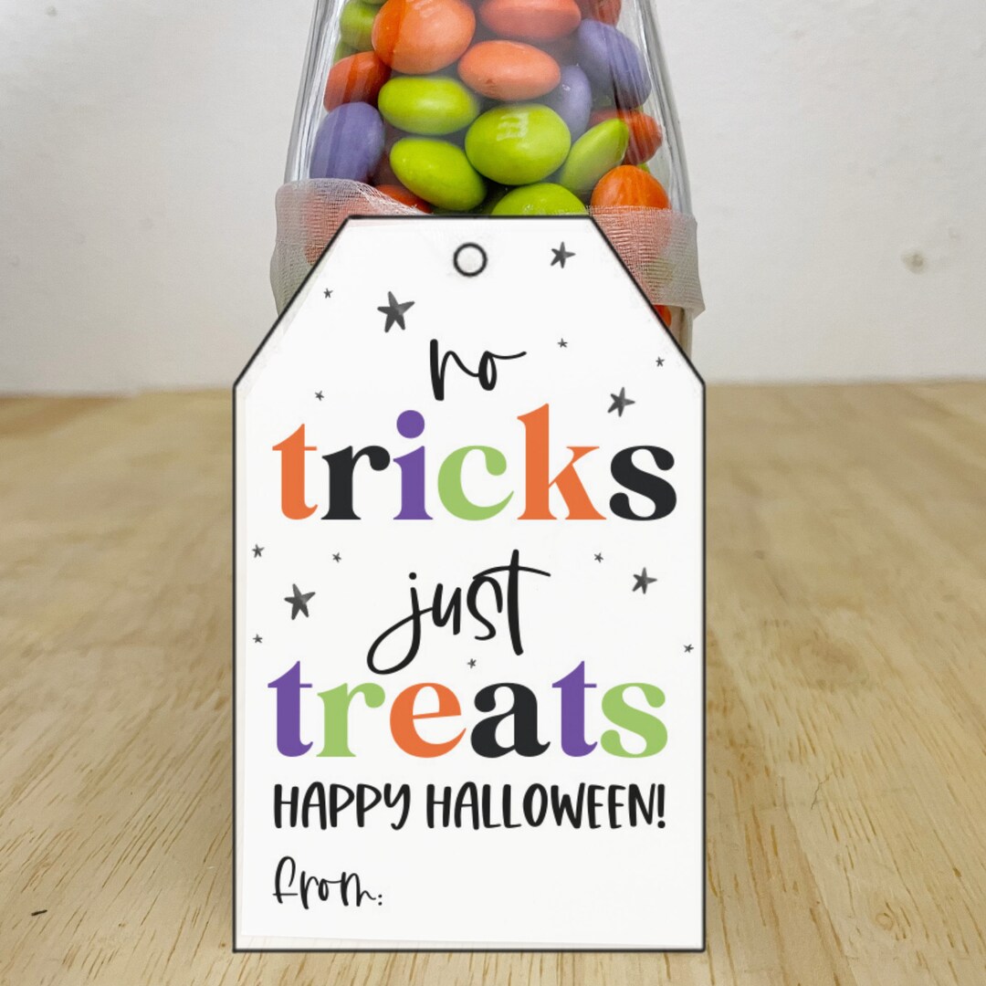 No Tricks Just Treats Tag, Printable Halloween Treat Bag Tag, Goodie ...