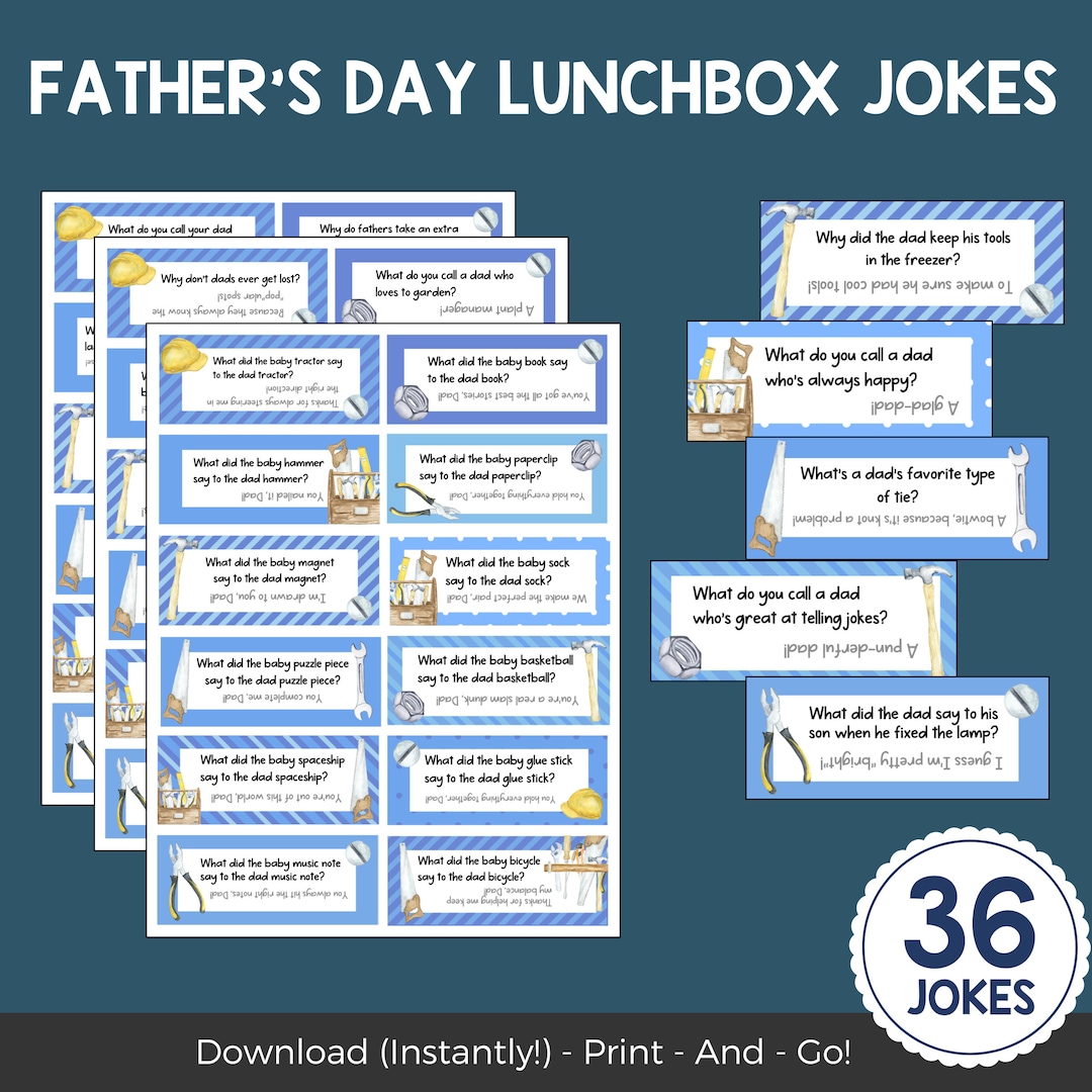 Fathers Day Printable Lunch Box Jokes for Kids, Lunch Box Note, Back to ...