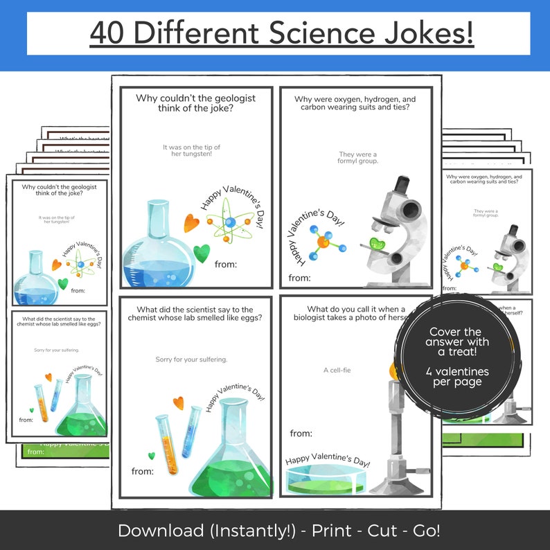 Science Printable Valentine Cards for Kids Valentines Cards Instant ...