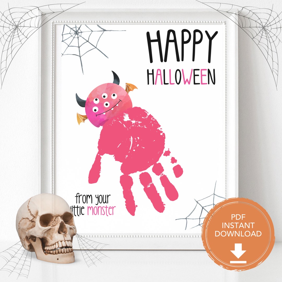 Monster Halloween Handprint Craft, DIY Craft for Kids Art, Halloween ...