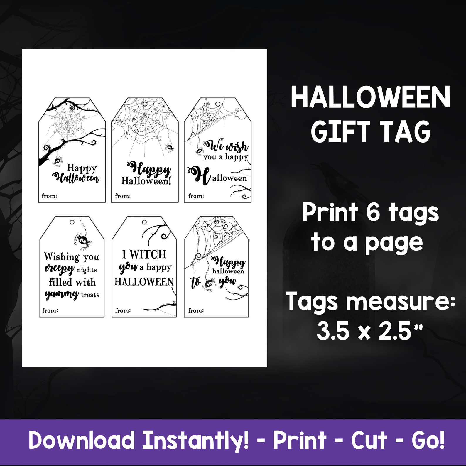 Halloween Gift Tag, Halloween Printable Goodie Bags Tag Download ...