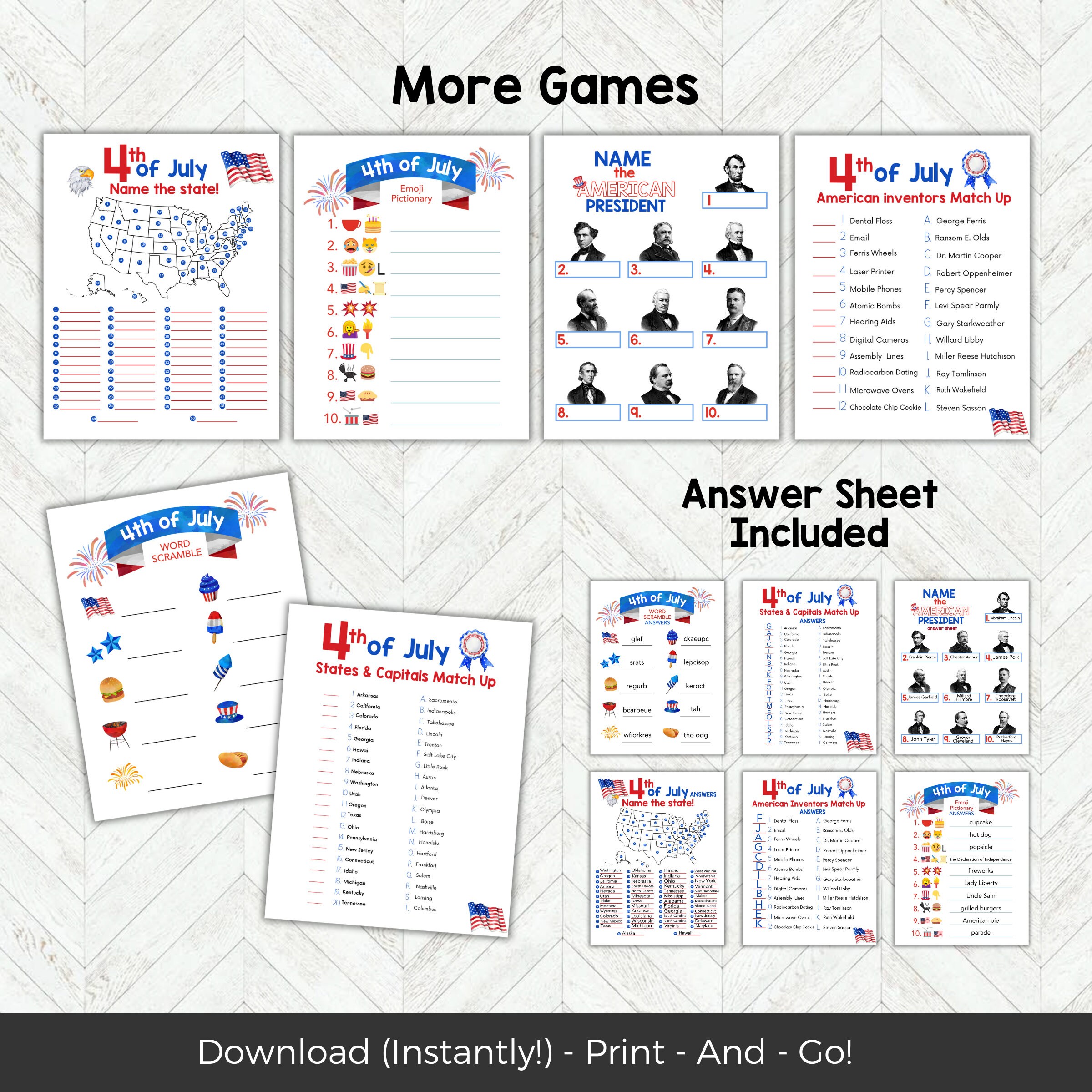 4th of July Games Printable Games for Adults, Holiday Group Party Games ...