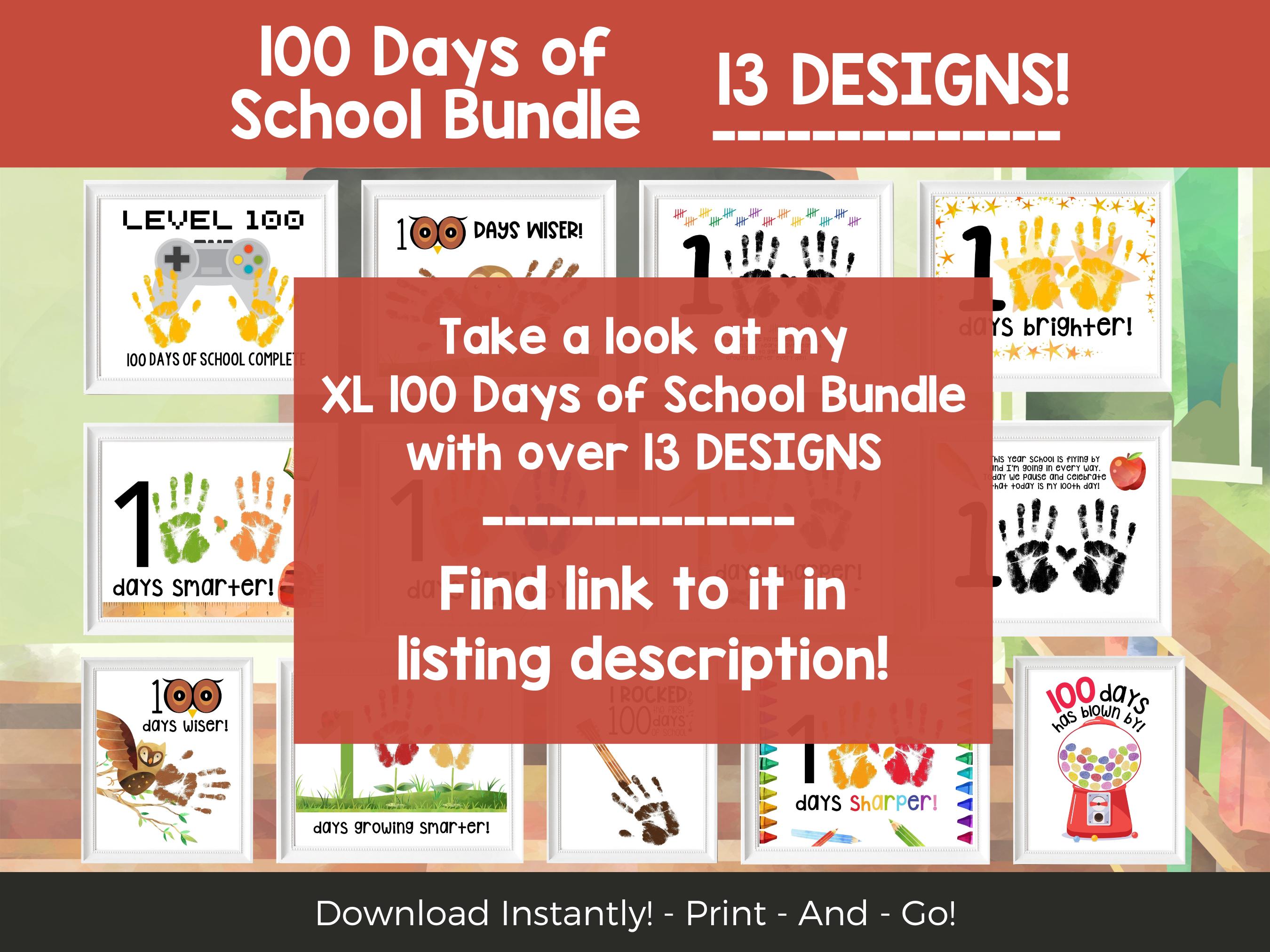 Level 100 Days Handprint Art Printable, 100 Days of School Activity ...