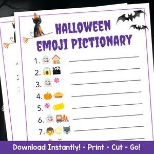 Emoji Pictionary Halloween Printable, Halloween Party Games for Kids ...