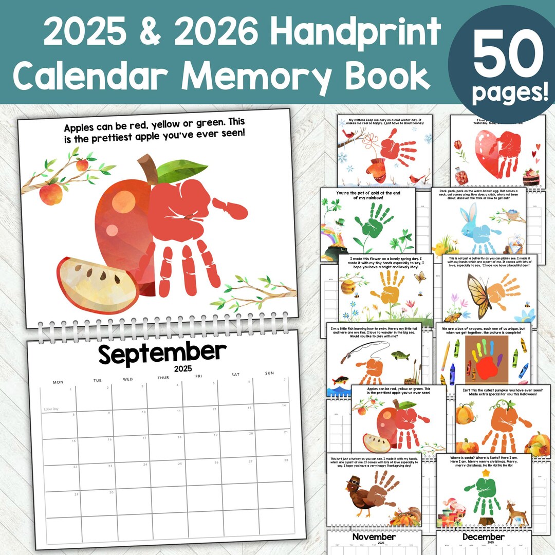 Handprint Calendar 2025 2026, Preschool Handprint Art Printable, 1st ...