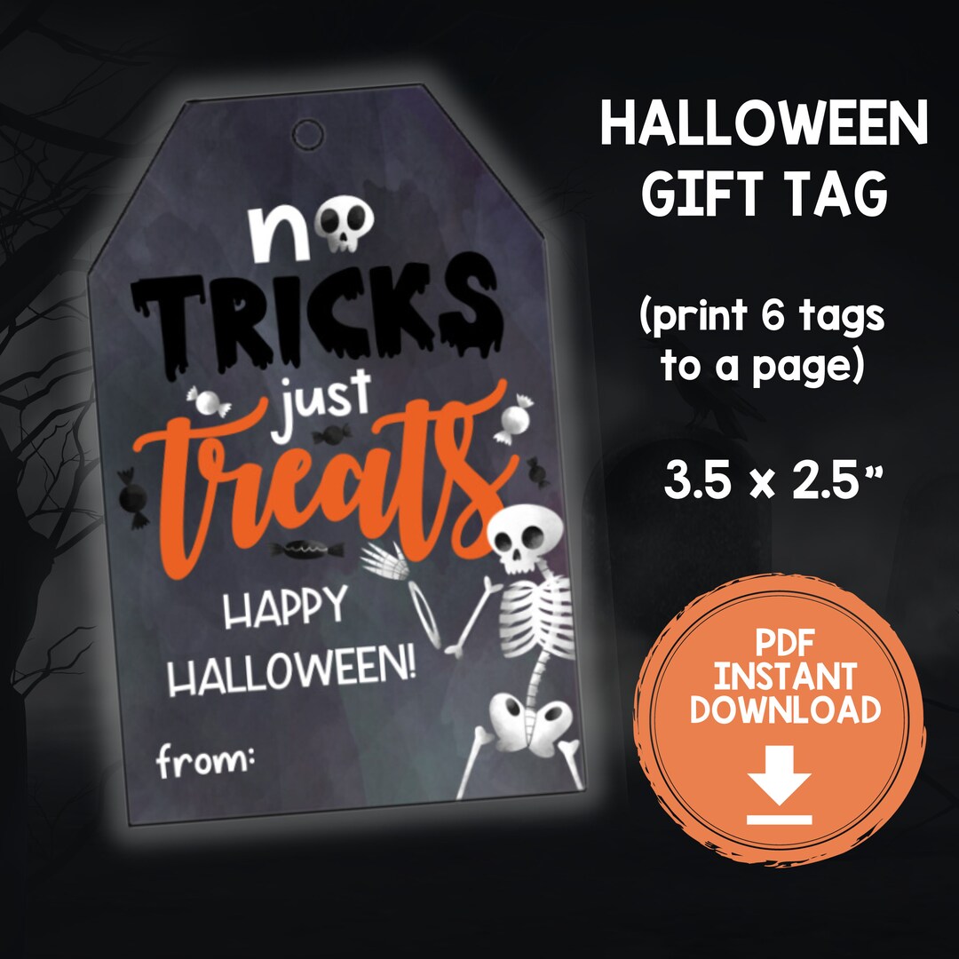 No Trick Just Treats Printable Halloween Treat Bag Gift Tag, Halloween ...