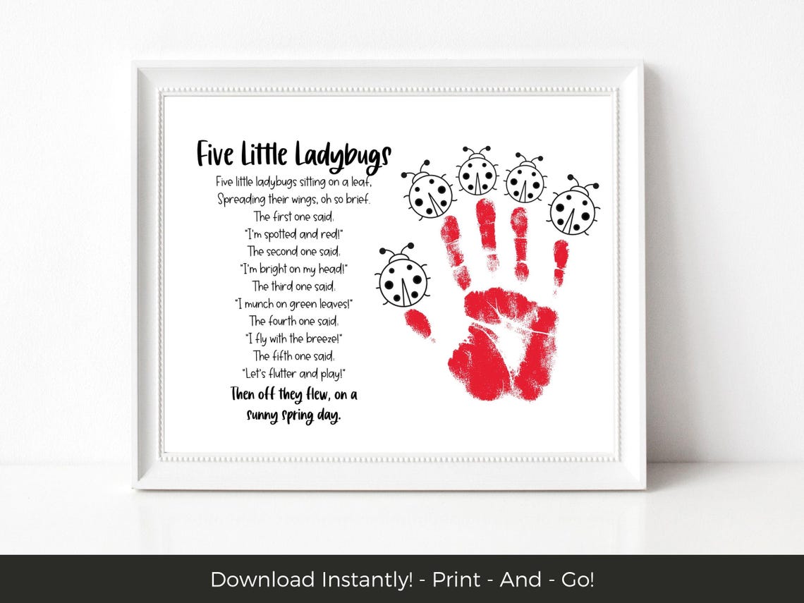Five Little Ladybugs Handprint Craft Printable, Spring Preschool Poem ...