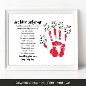 Five Little Ladybugs Handprint Craft Printable, Spring Preschool Poem ...