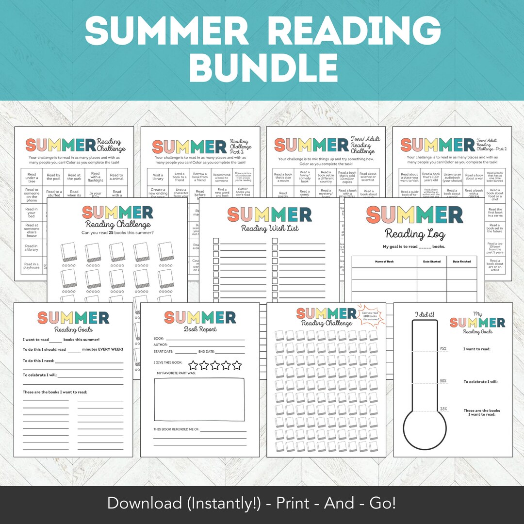 Summer Reading Challenge Printable, Teen, Adult or Kids Reading Journal ...