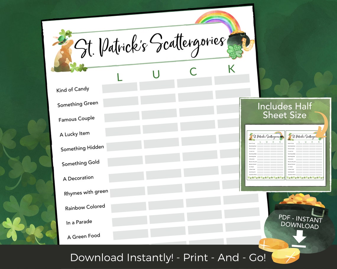 St Patricks Day Game Scattergories St Paddys Day Printable - Etsy