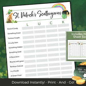 St Patricks Day Game Scattergories St Paddys Day Printable - Etsy