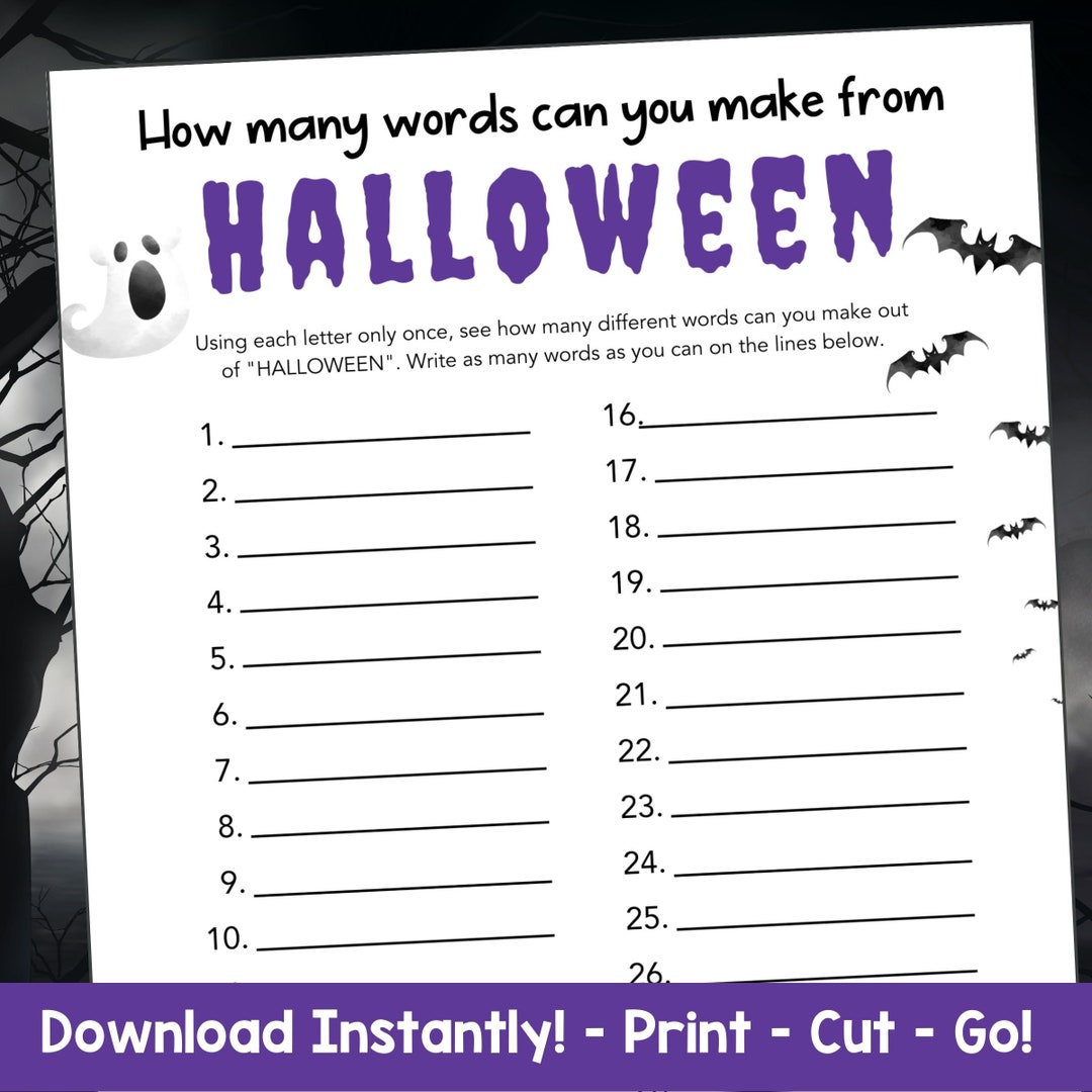 Halloween Word Game, Halloween Printable Games for Kids, Halloween ...