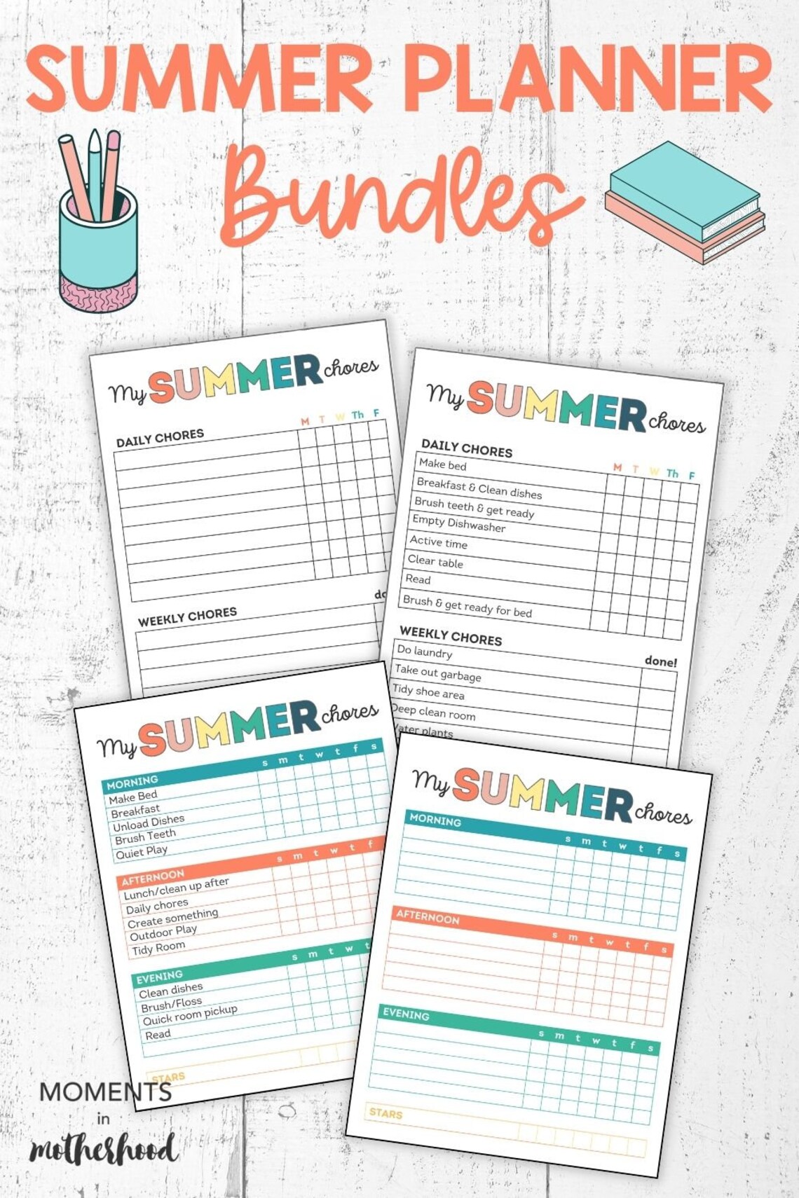 2025 Summer Calendar, Summer Planner Bundle, Kids Chore Chart, Summer ...