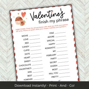 Finish the Phrase, Valentines Printables, Valentines Day Games Kids ...
