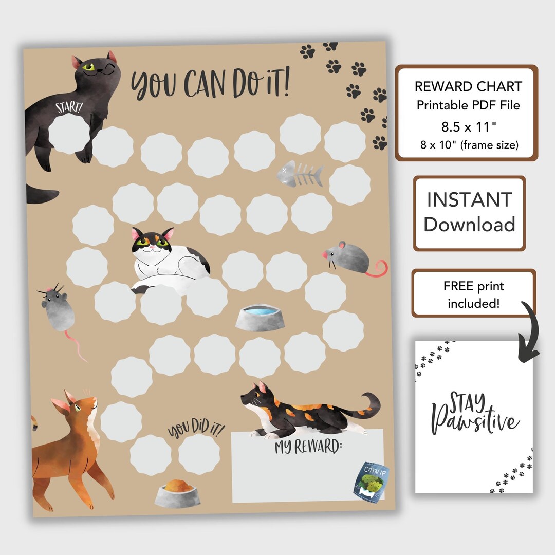 Cat Reward Chart for Kids Behavior Chart Printable, Chore Chart ...