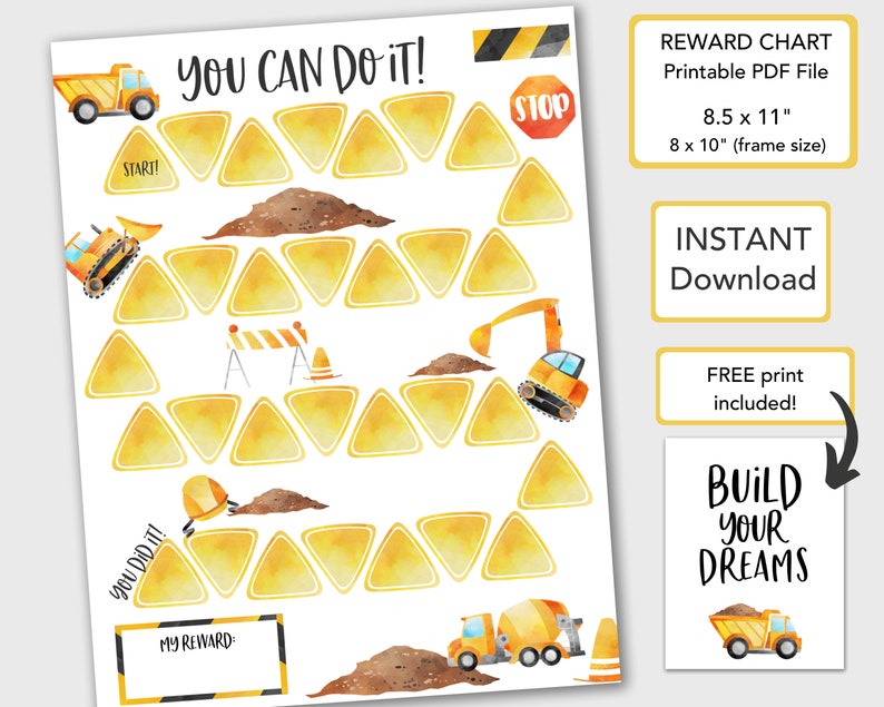 Construction Reward Chart for Kids Behavior Chart Printable - Etsy