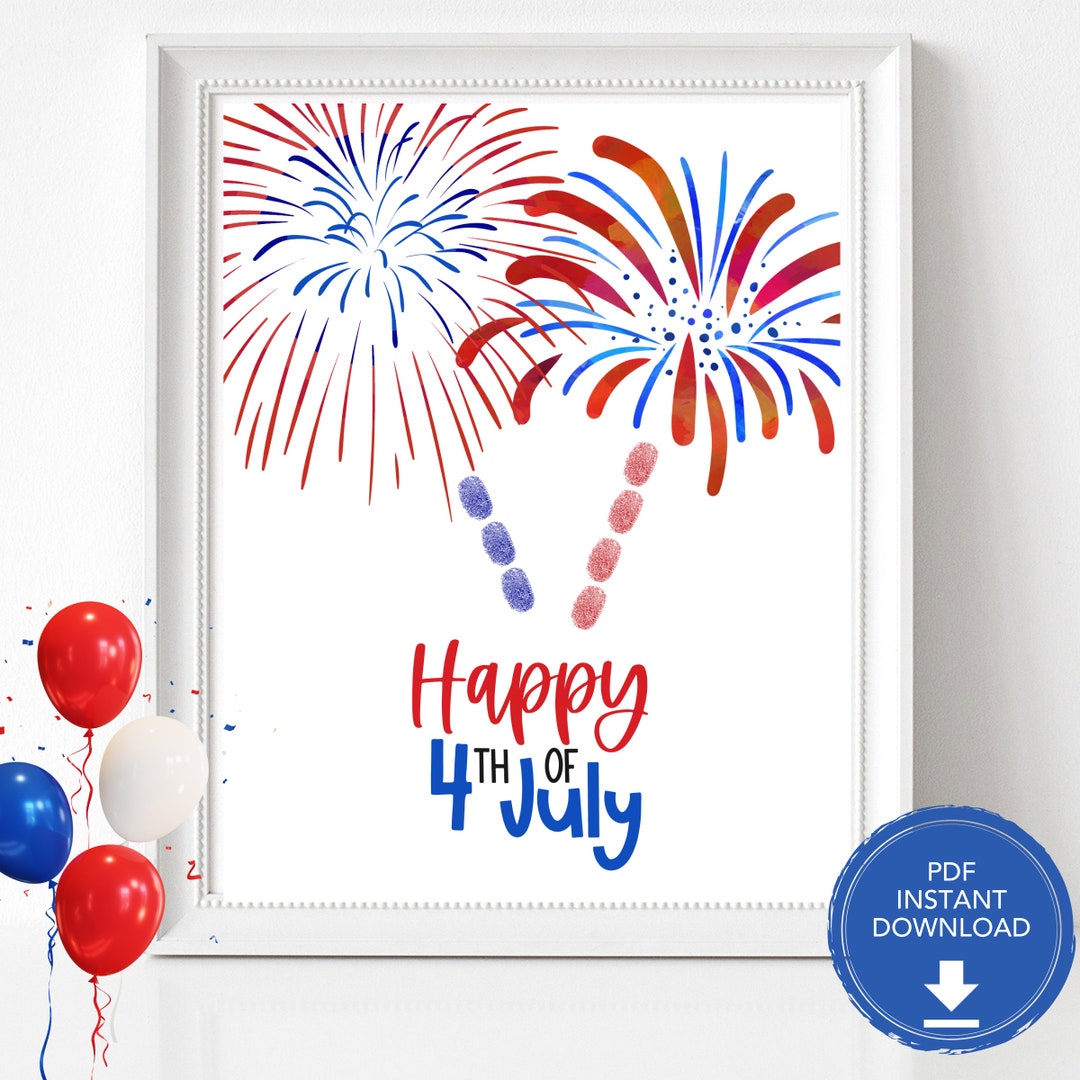 Firework 4th of July Fingerprint Art, Fourth of July Fingerprint Craft ...