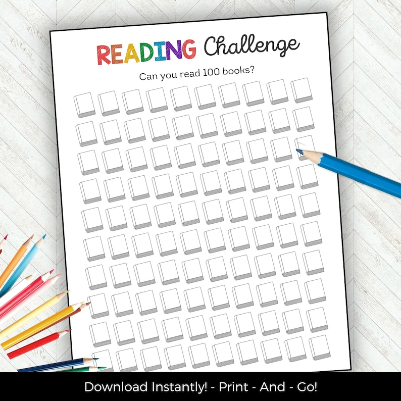 Book Reading Challenge Printable, 100 Book Challenge, Reading Tracker ...