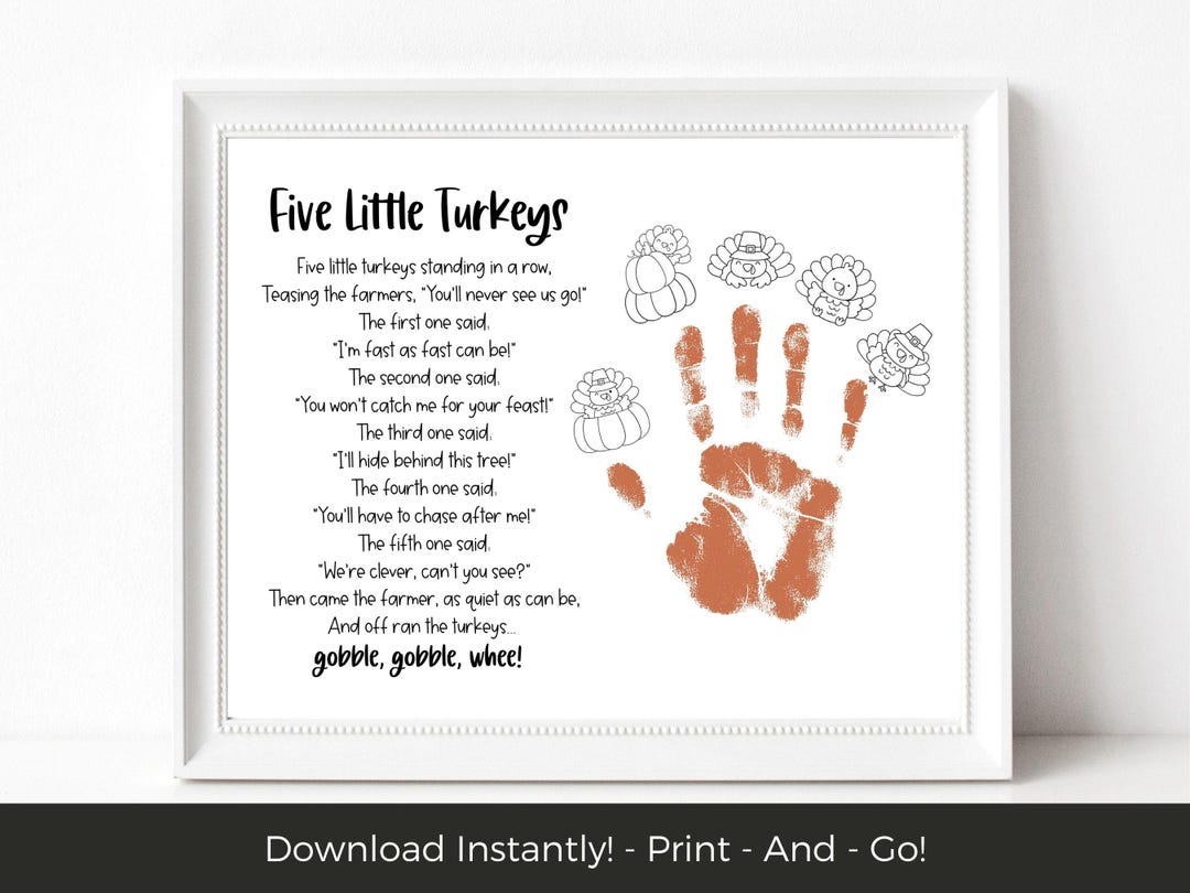 Five Little Turkeys Handprint Craft Printable, Kids Thanksgiving Poem ...
