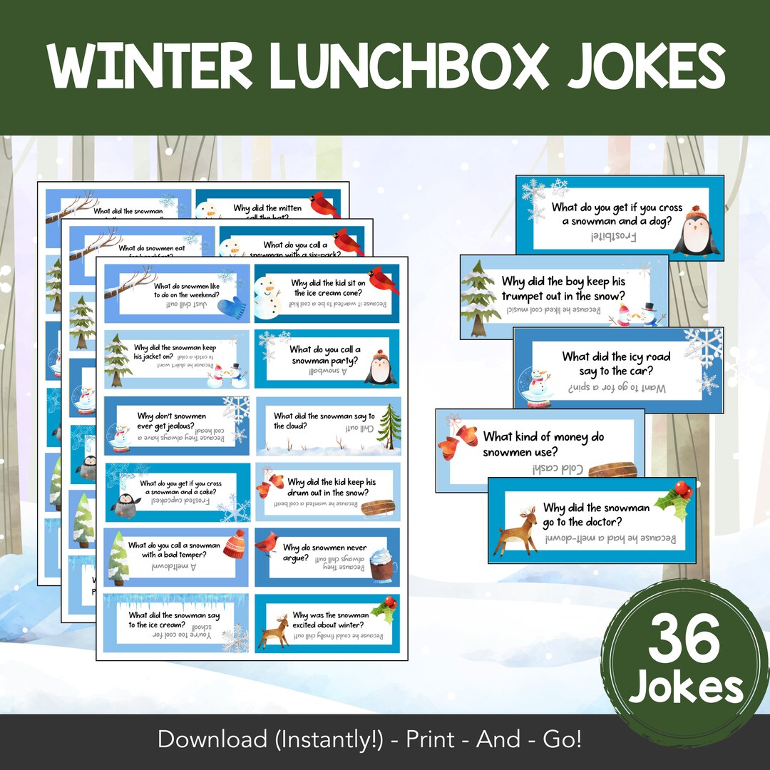 Winter Printable Lunch Box Jokes for Kids, Lunch Box Notes, Funny Jokes ...