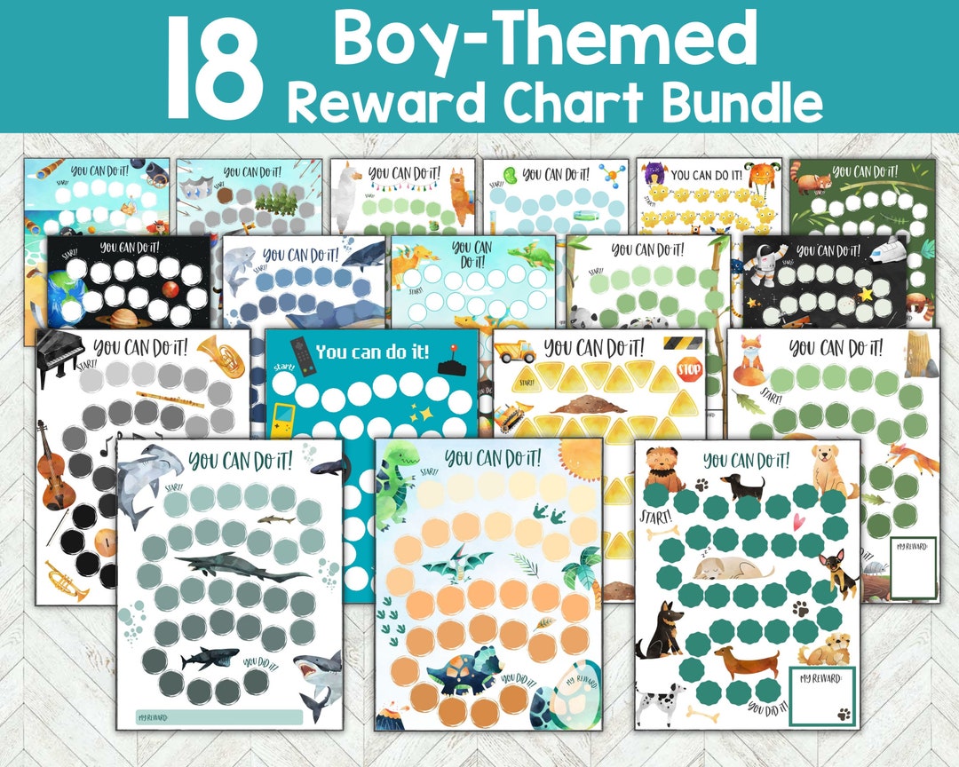 Bundle 'boy' Themed Kids Reward Chart Printable - Etsy