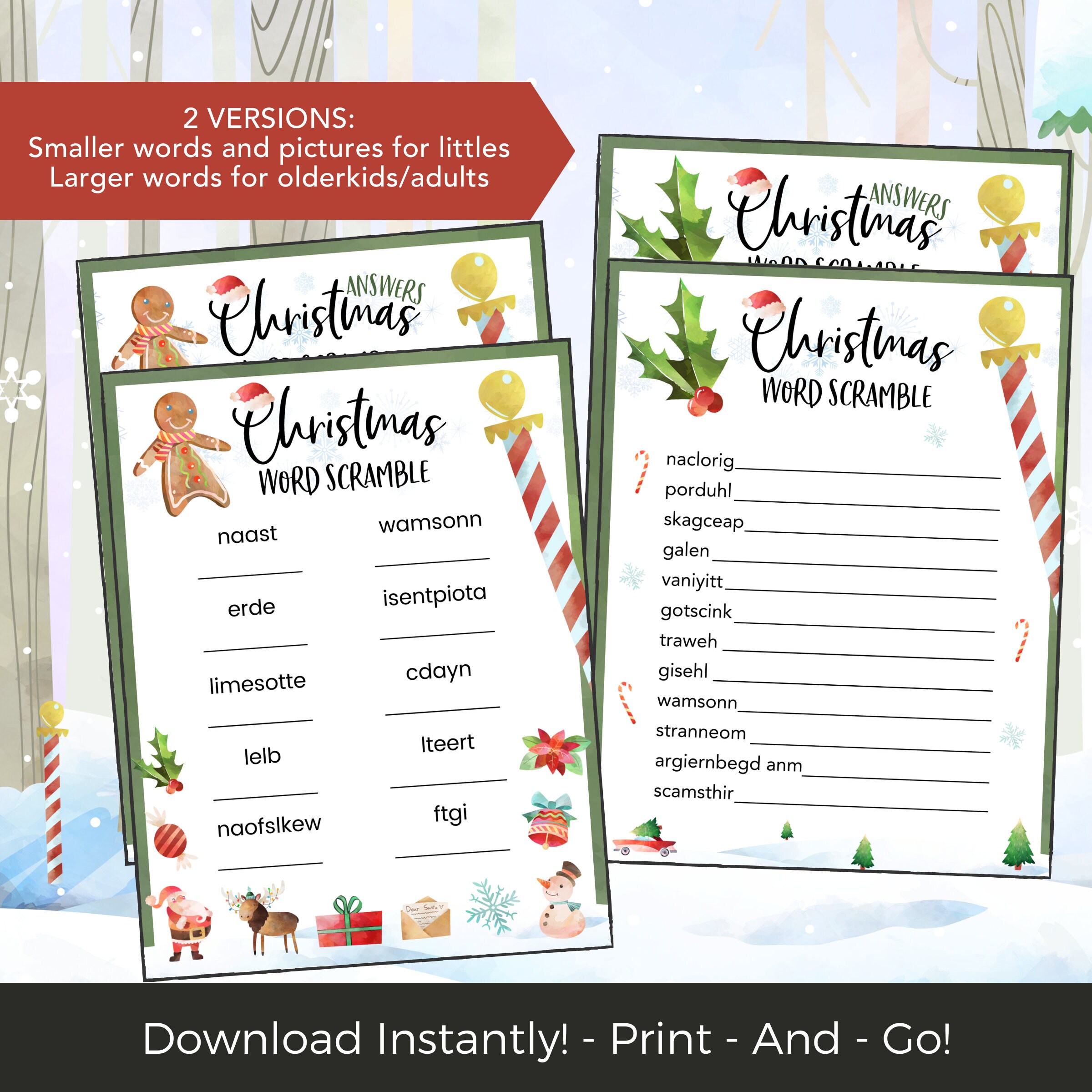 Christmas Word Scramble, Christmas Game for Kids & Adults, Instant ...