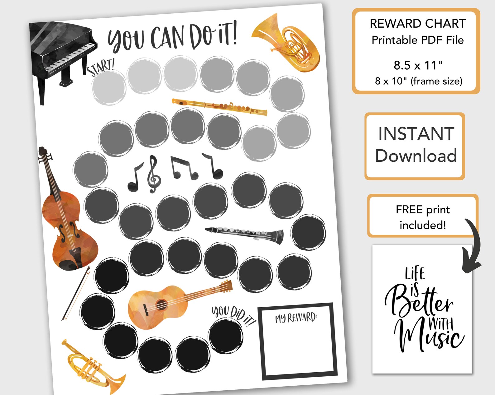 Music Reward Chart for Kids Behavior Chart Printable Music - Etsy