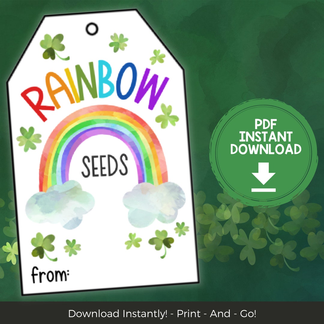 Rainbow Seed Tag, St Patricks Day Printable Gift Tag, St Patricks Day ...