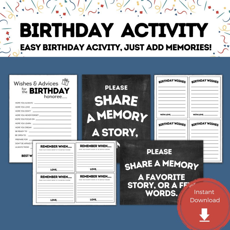 Printable Birthday Party Game, Share a Memory Activity, 90th Birthday ...