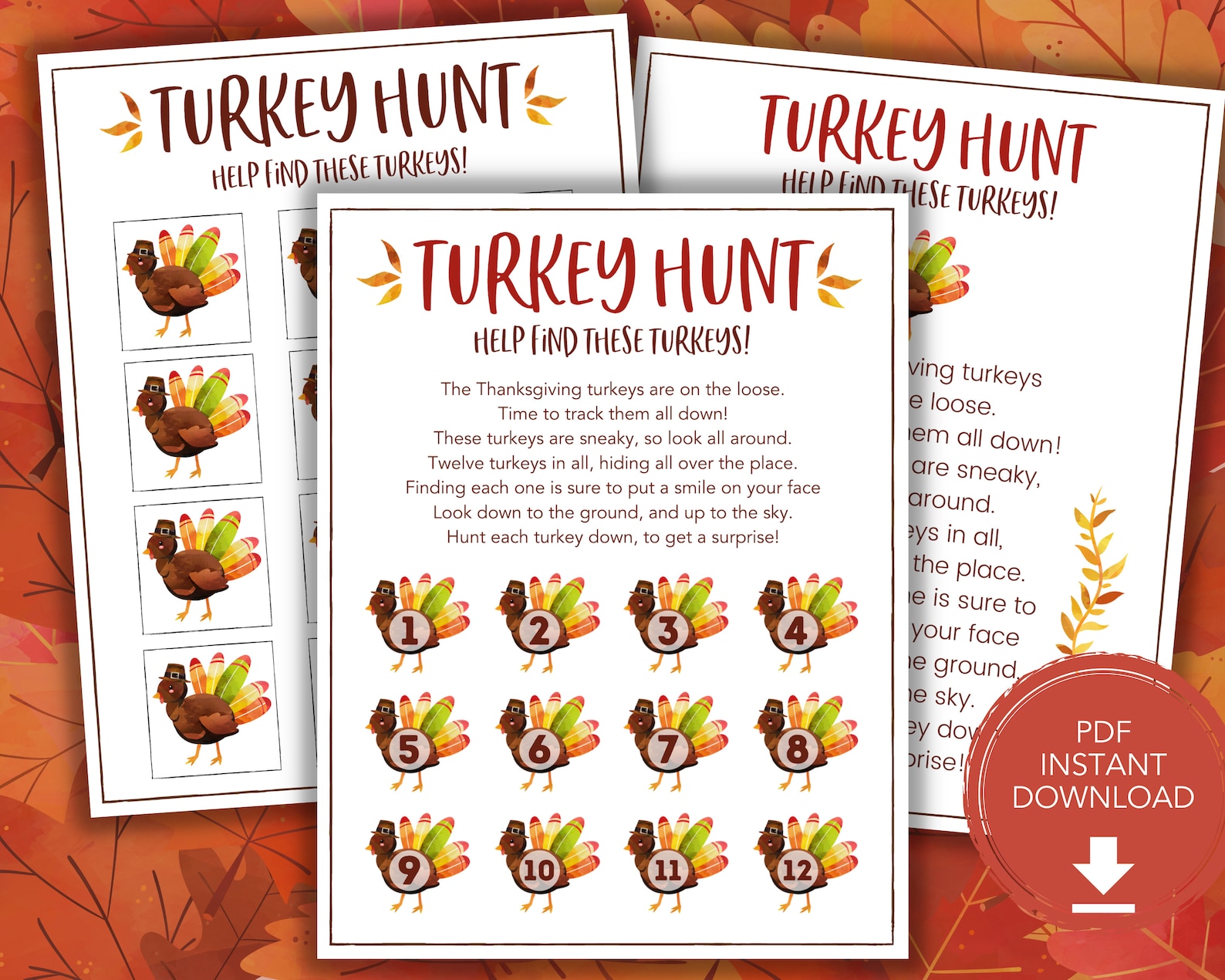 Turkey Hunt Thanksgiving Game for Kids and Adult Parties Instant ...